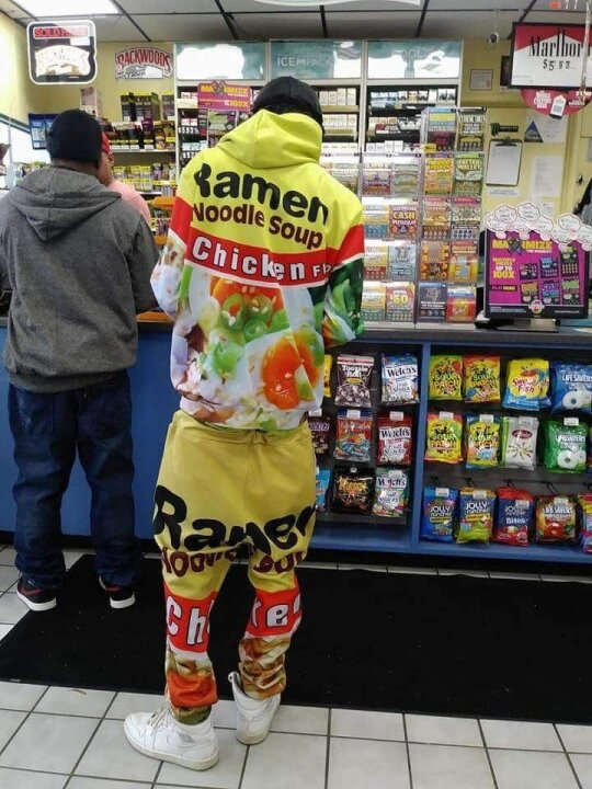 If you ain't ever seen a lanky ass dude wearing a Maruchan Ramen track ...