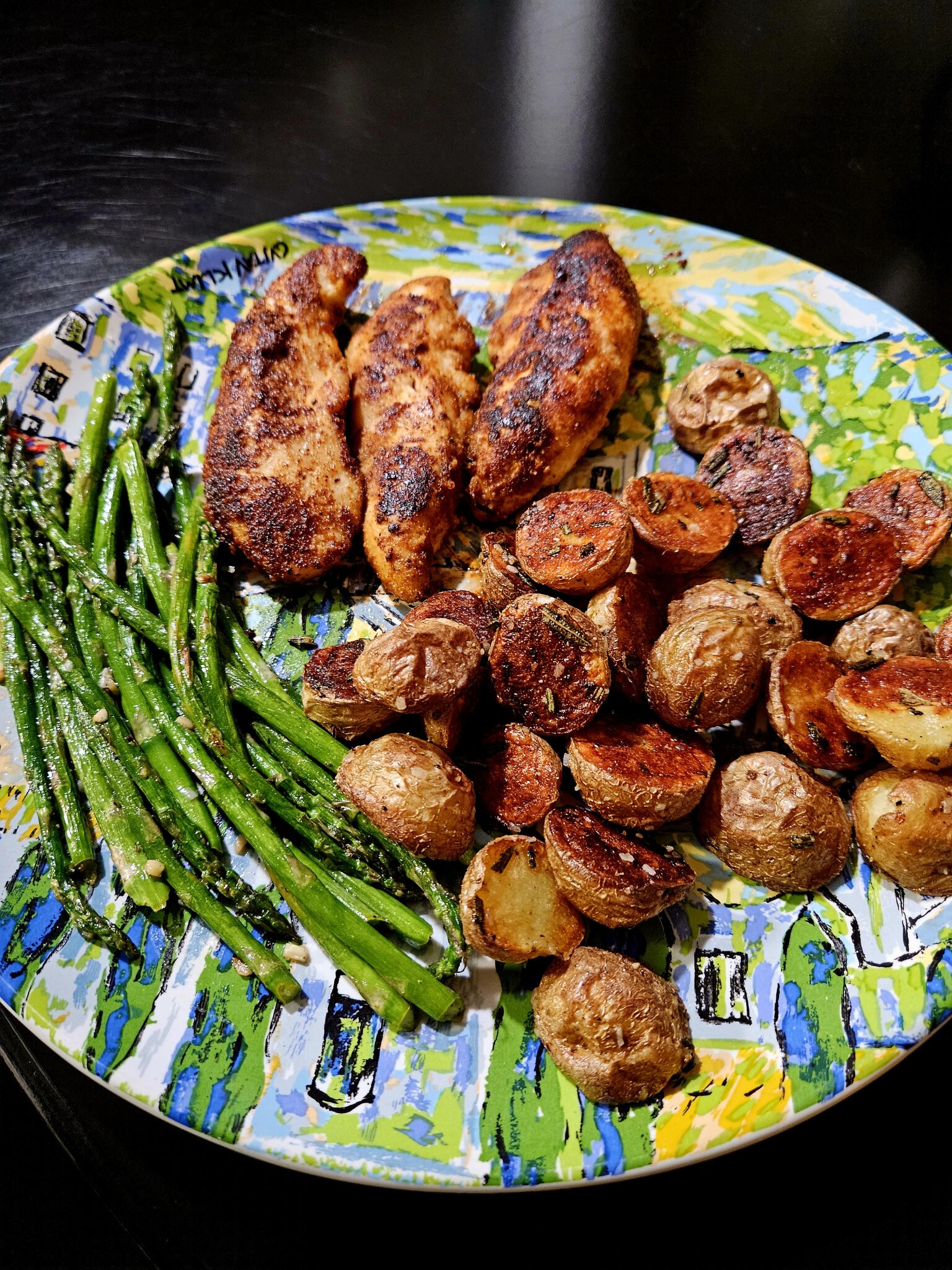 Friday night dinner.. Pan fried chicken tenders, asparagus sautéed in ...