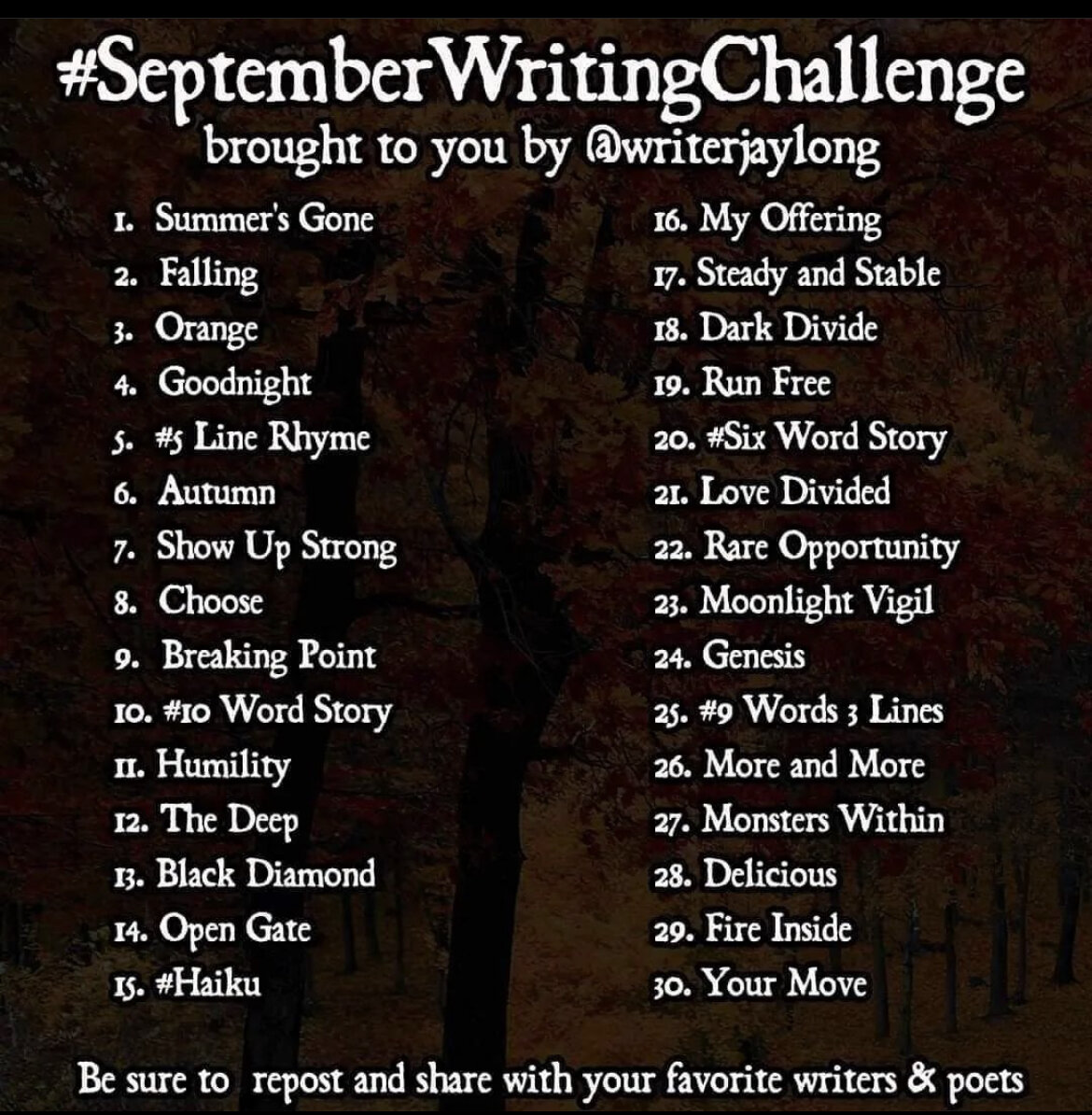 September Writing Prompts I was out of town again early this month, but ...