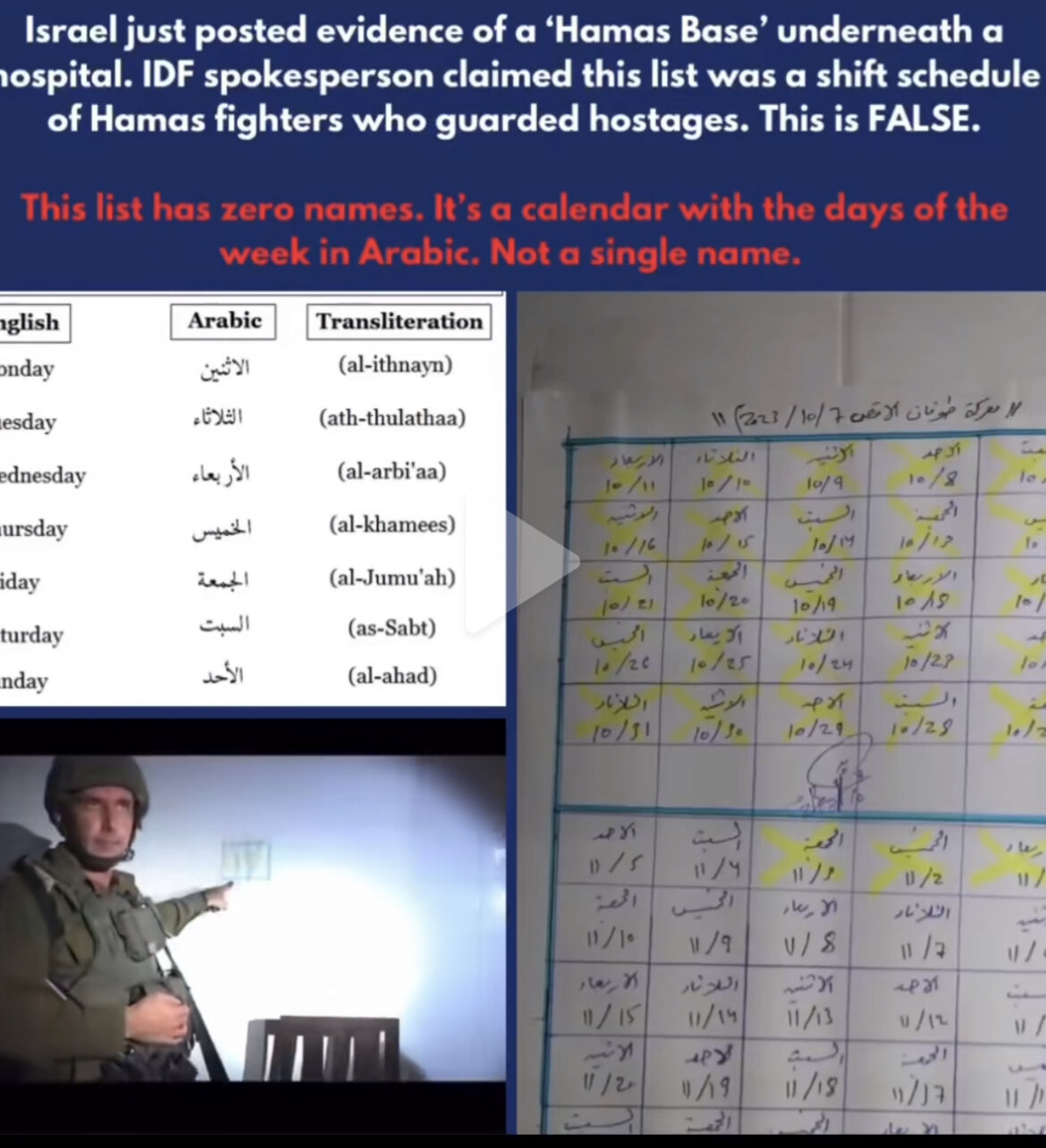 Israel says weekdays in Arabic are Hamas members 😂😂 IDF desperately ...