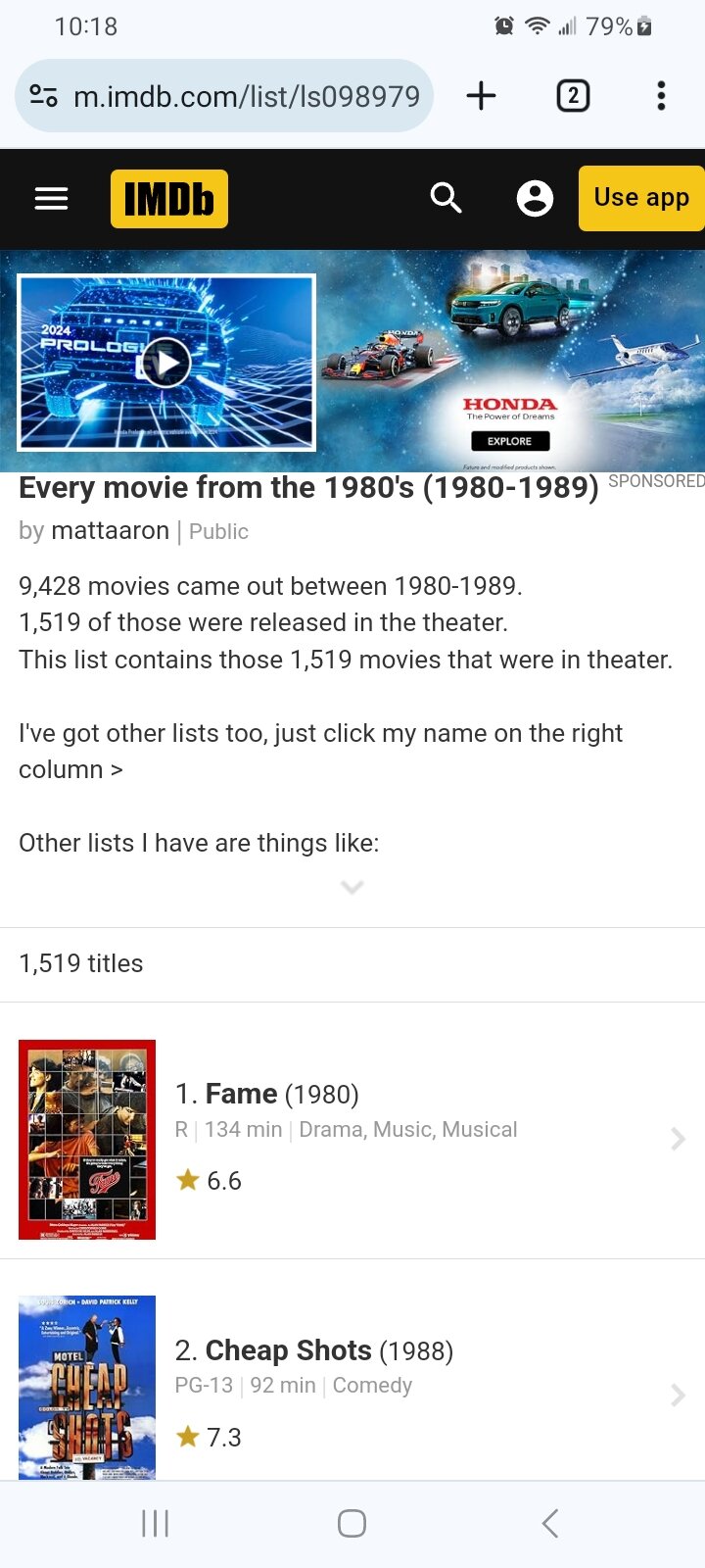 What was your favorite 80's movie year by year? https://m.imdb.com/list/ls098979210/ | Movies & TV