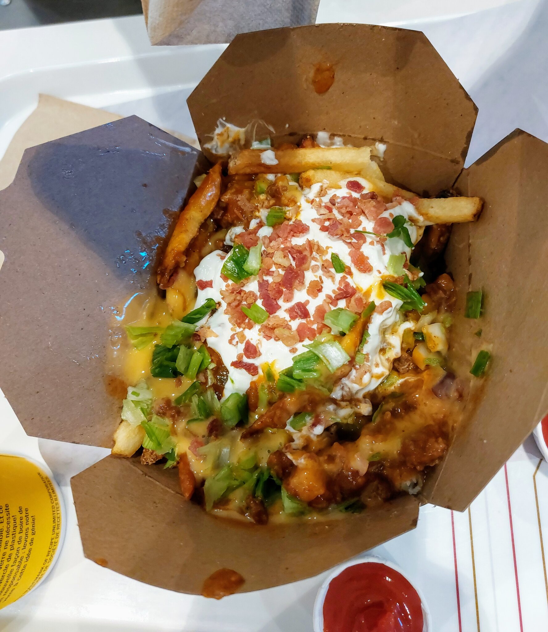 This is an order of small fries with "The Works" I can hardly see the ...