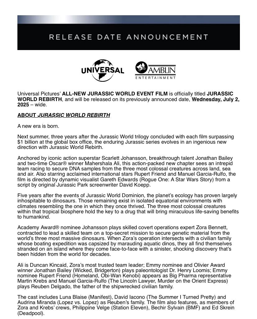 Stills from the next JW movie Jurassic World: Rebirth Plot Outline ...