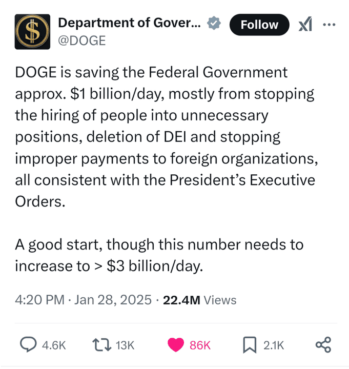DOGE Is Working For The People Looks like the spending reduction target ...