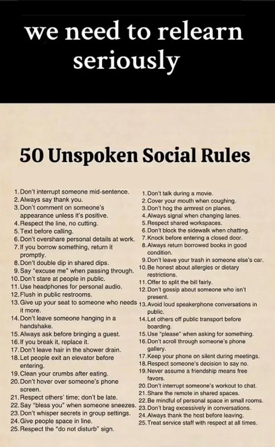 50 Unspoken Social Rules | Kindness Matters