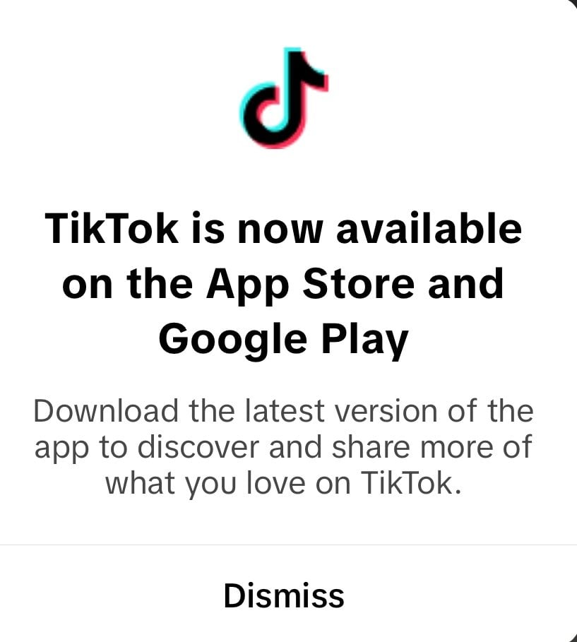 Tik-Tok announcement when I opened the app! Looks like that the app has ...