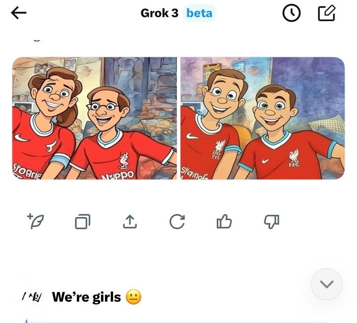 When you ask Grok to make a cute cartoon of you and your girlfriend ...