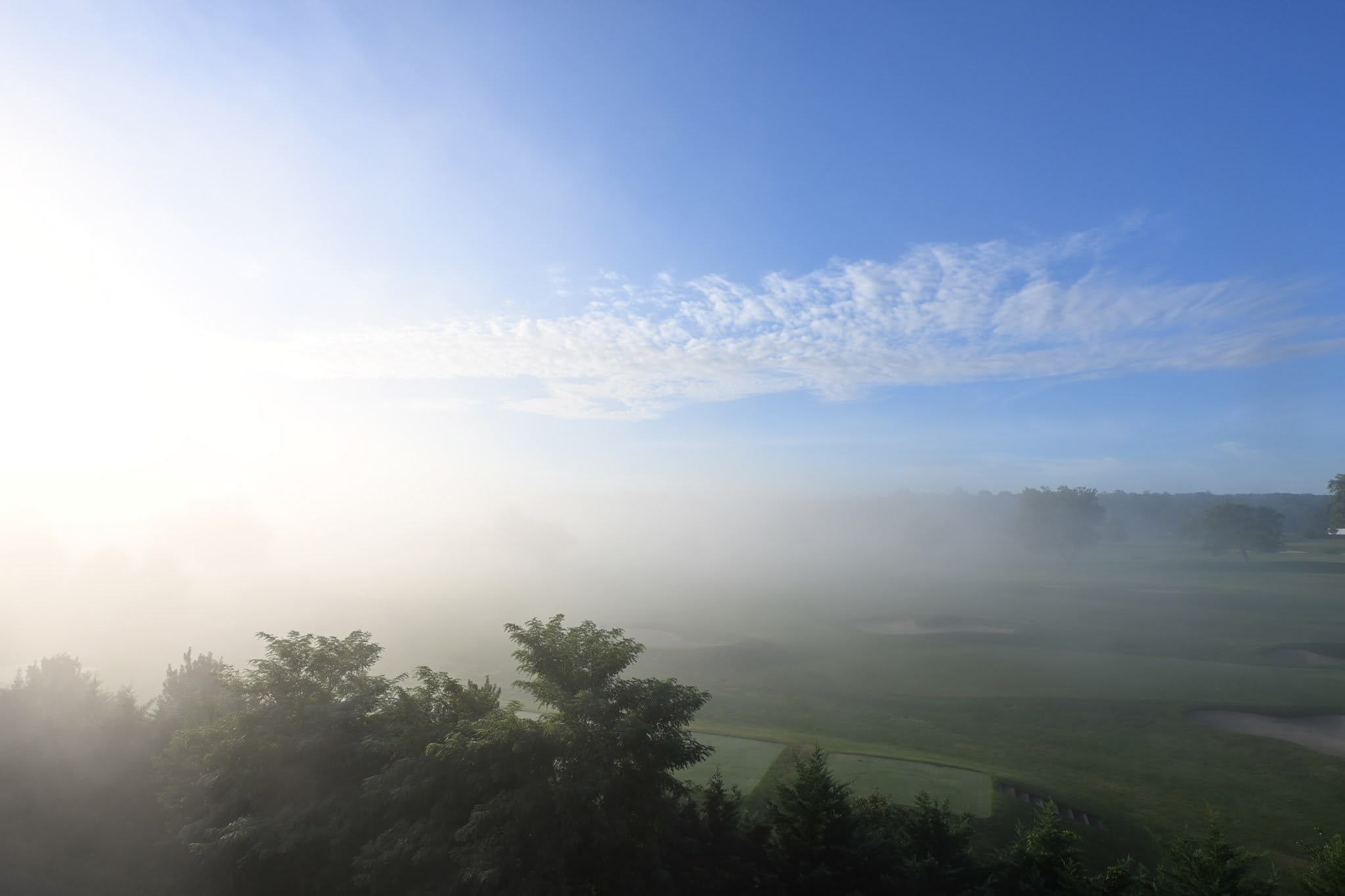 The fog rolls in on little cats' feet Beautiful ground fog over the ...