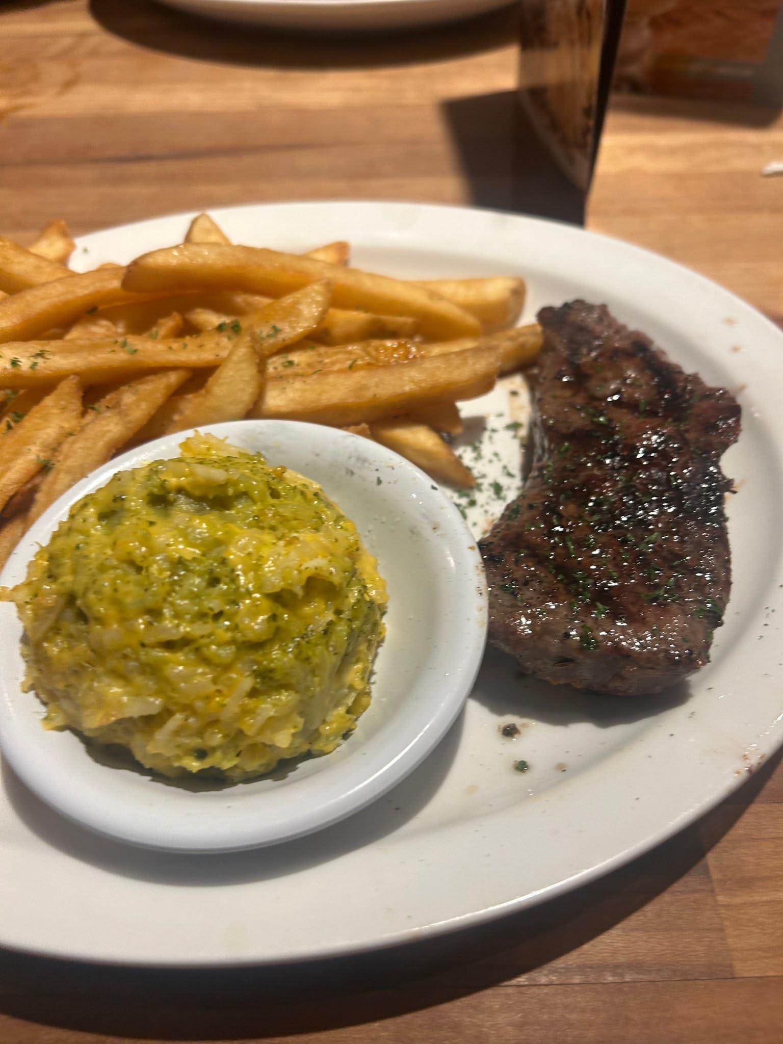 Steak for my birthday This is a 6 Oz sirloin. It and 2 sides are $14 at ...