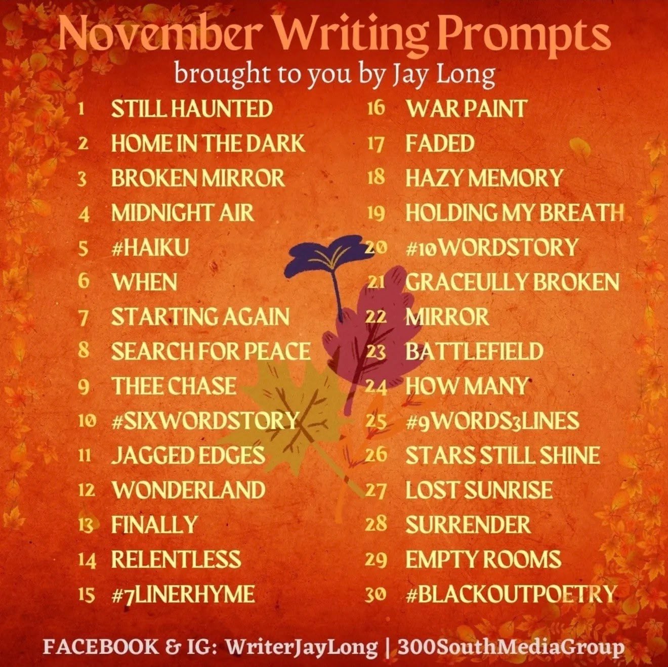 November Writing Prompts Jay didn’t post any for October, but here are ...